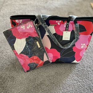 Trina Turk | Bags | Trina Turk Pink And Black Floral Tote Bag With ...